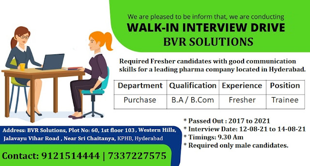 Walk-In Interviews for FRESHERS – Purchase Dept. on 12th to 14th Aug ...