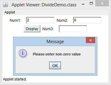 JAVA APPLET PROGRAM TO HANDLE DIVIDE BY ZERO EXCEPTION | INNOVATIVE ...