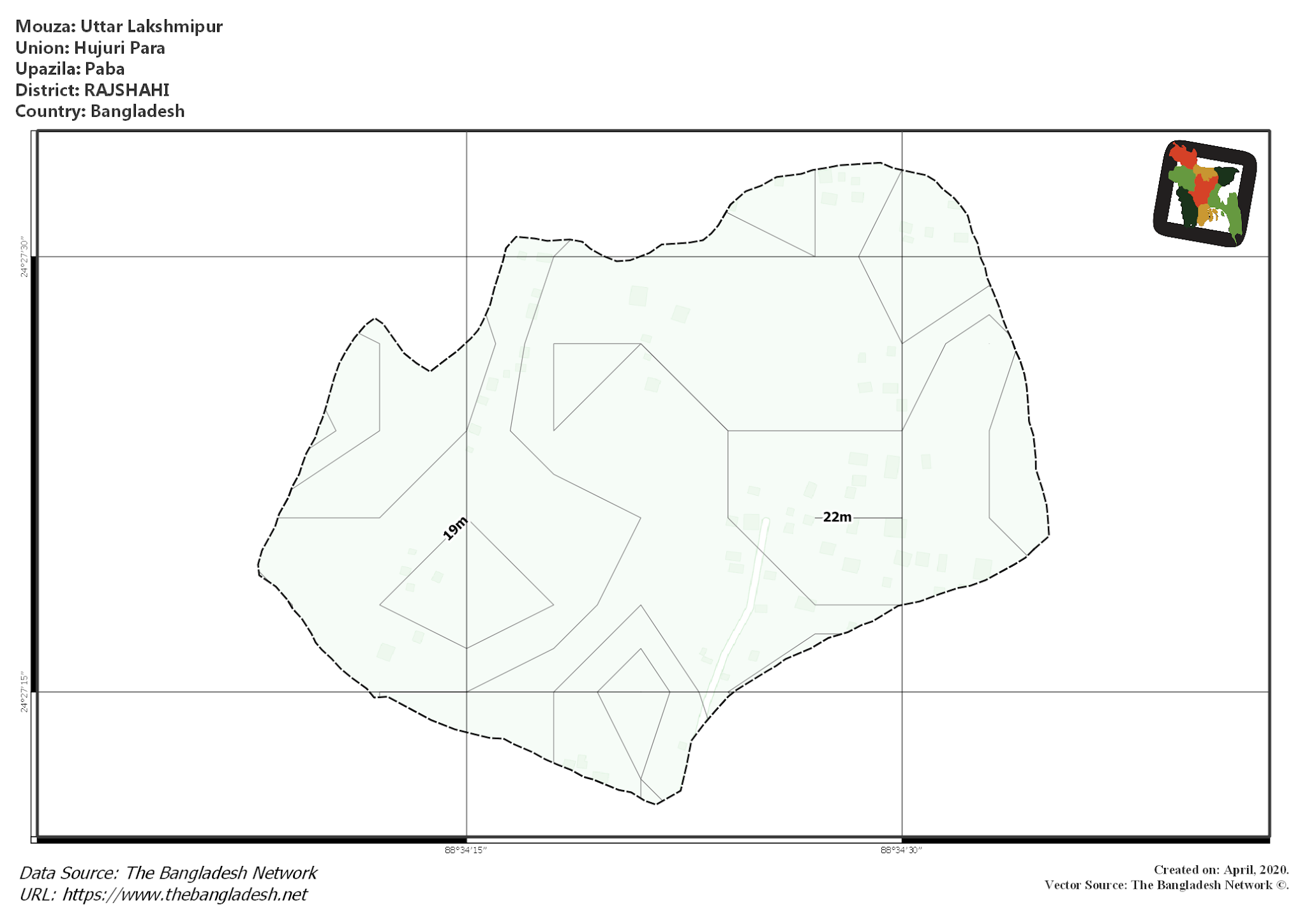 Map of Uttar Lakshmipur Mouza, Paba, Rajshahi