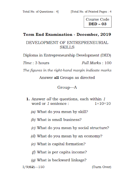OSPU DED development of entrepreneurial skills Dec 2019 Question Paper - University Question Papers