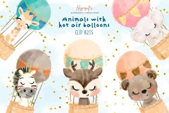 Watercolor Animals with Hot Air Balloon
