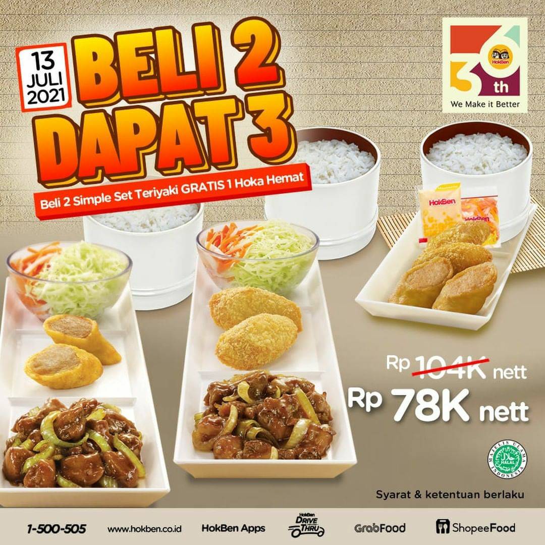 Hokben Promo Beli 2 Dapat 3 (Beli 2 Paket Simple Set Teriyaki Gratis 1 Hoka Hemat) - scanharga