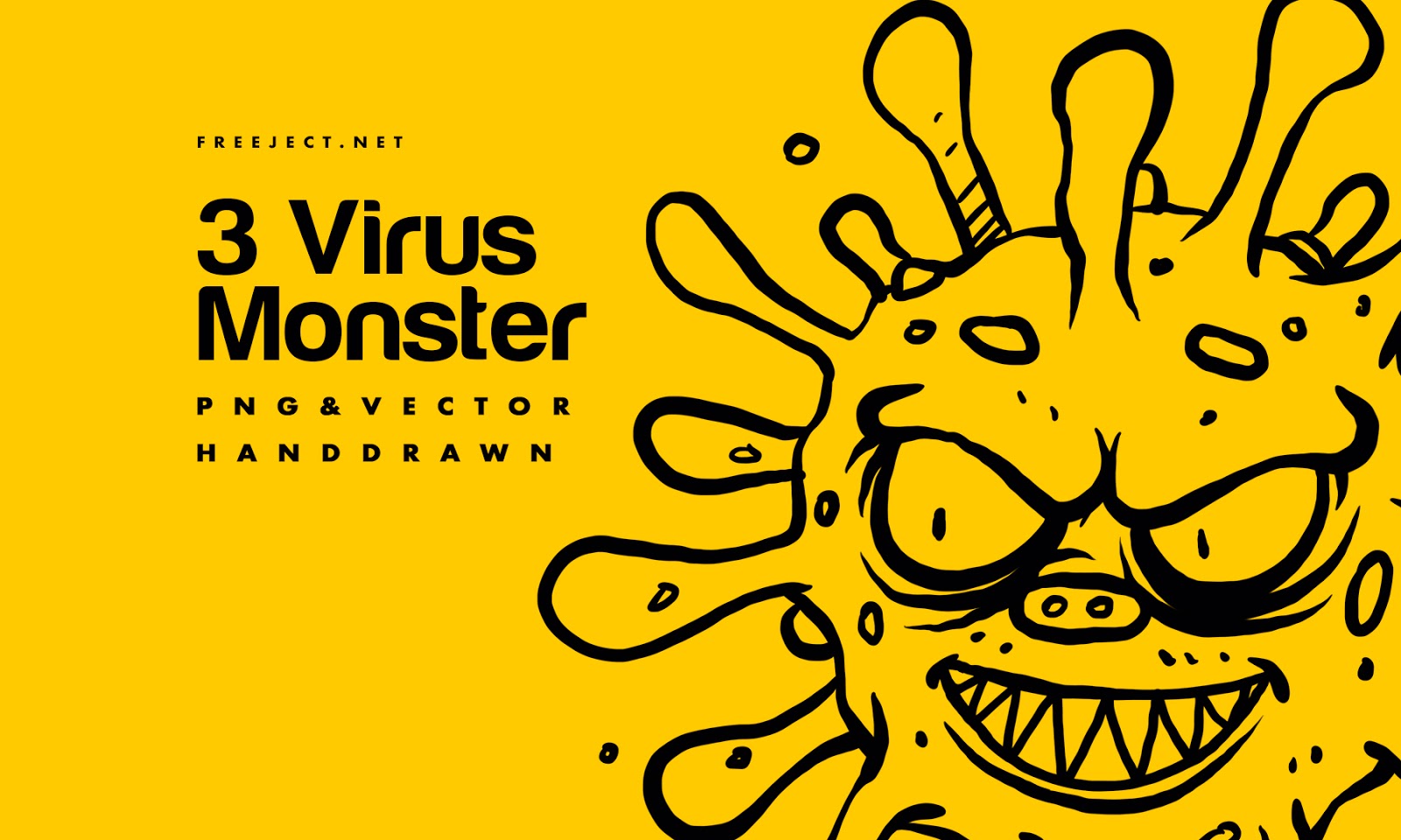 3 Virus Monster Character Hand Drawn Illustration Free Download - PNG & EPS