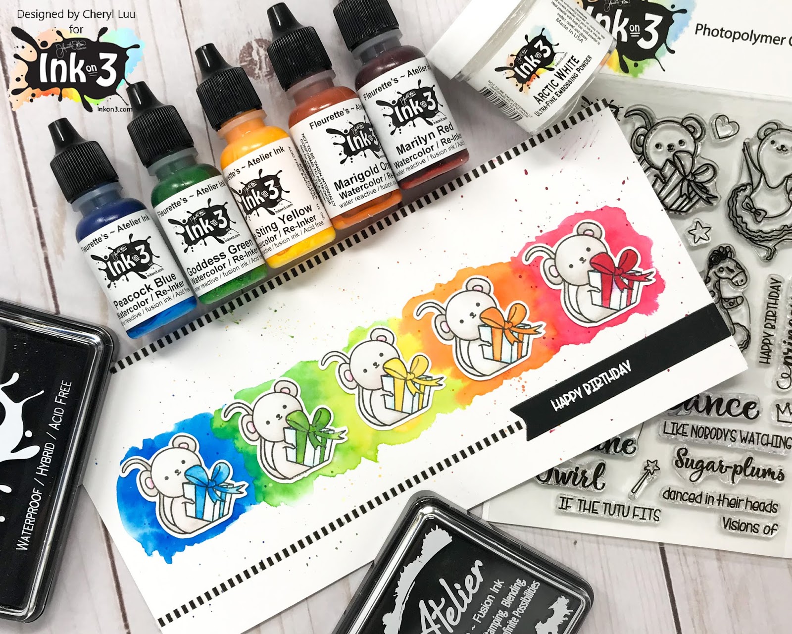 Inkon3: Atelier Inks: Colorful Splatter Card