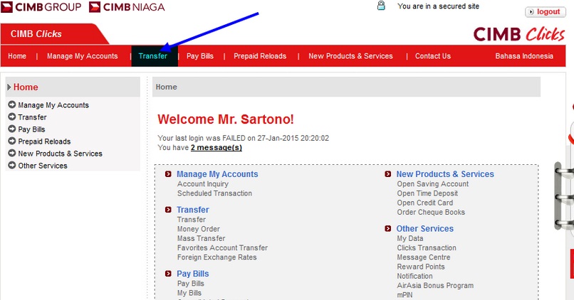 CARA TRANSFER UANG VIA INTERNET BANKING CIMB NIAGA DI CIMBCLICKS ...