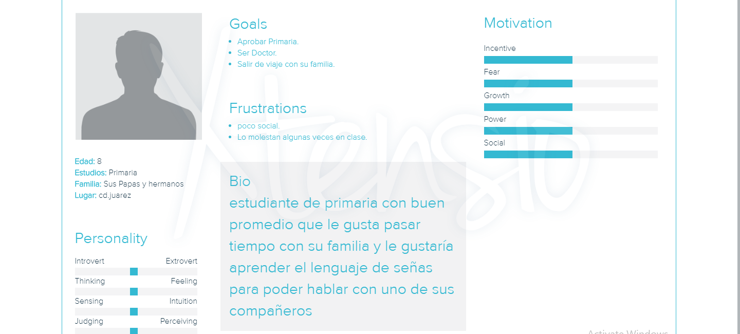 Primer Esquema, Perfiles de Usuario y Especificaciones generales
