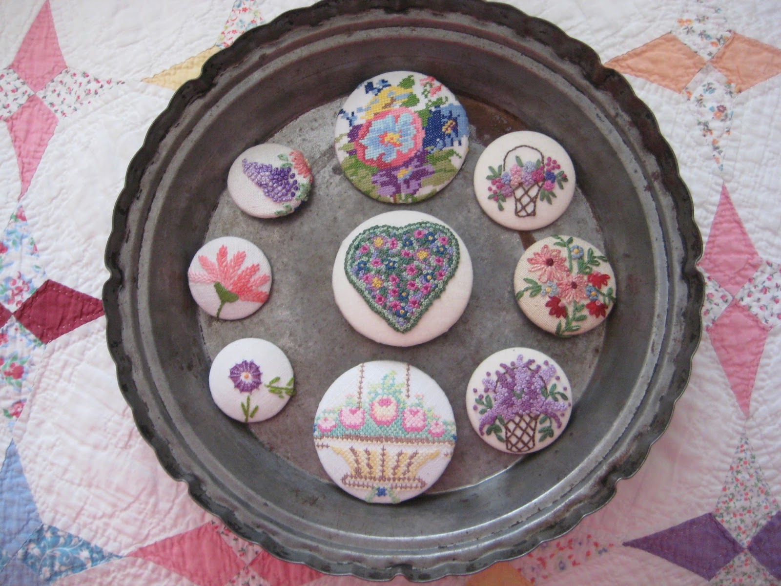 Bird Nest On The Ground: Embroidered Covered Buttons