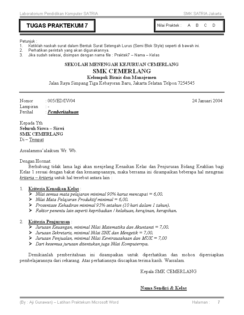 .: PRAKTEK MS WORD 2007