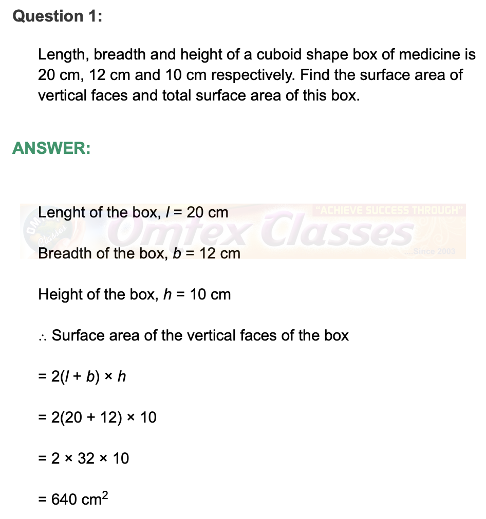 OMTEX CLASSES: Chapter 9 - Surface Area And Volume Mathematics Part II ...