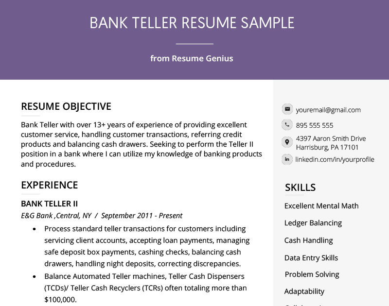 Sample Resume For Teller ~ Resume Letter