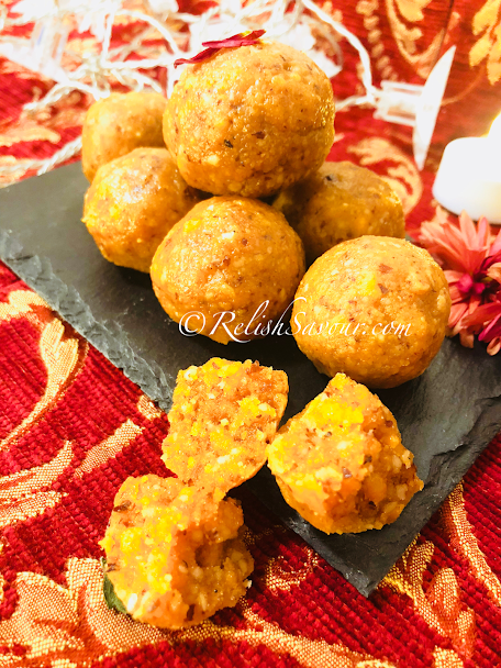Badami Motichoor Laddoo ( Sweet Almond Lentil balls)