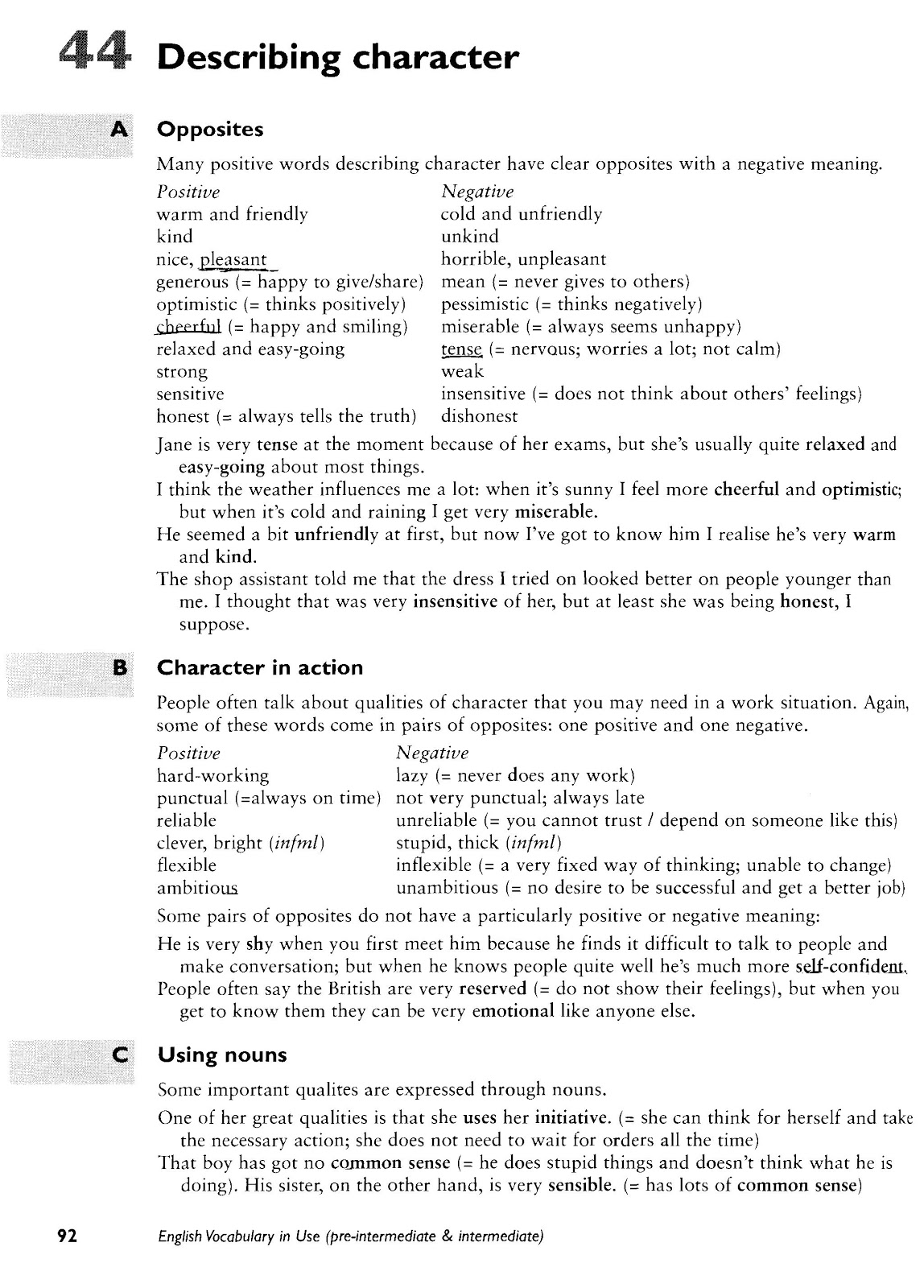 The English Corner II: Vocabulary: Character