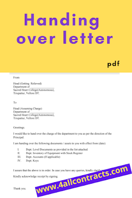 handing over letter - with example | Sample contracts
