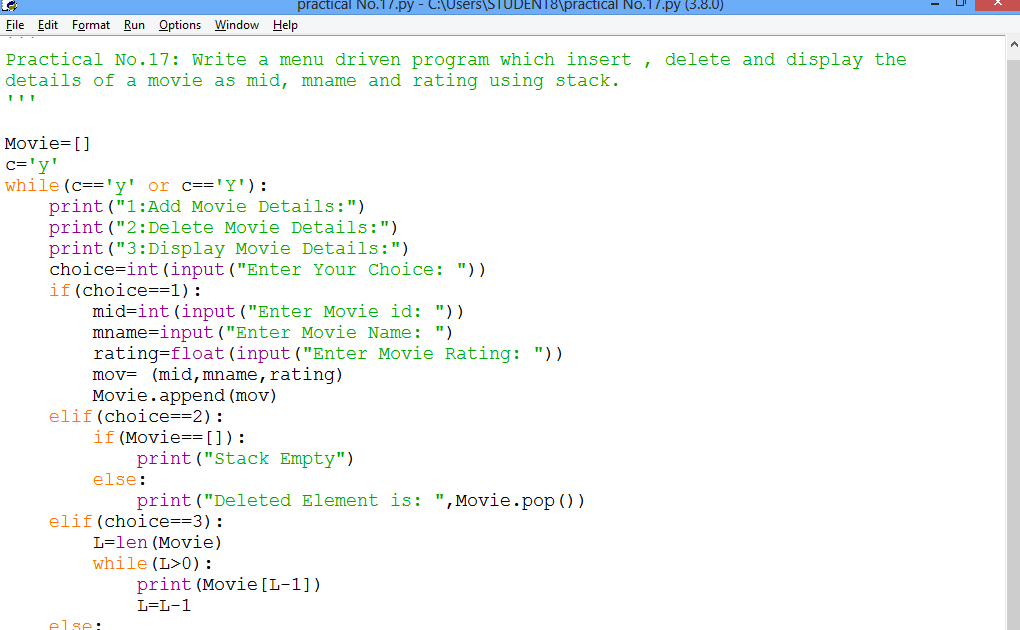 TGTPGTCS: Practical No.17: Write a menu driven program which insert ... TGTPGTCS: Practical No.17: Write a menu driven program which insert ...