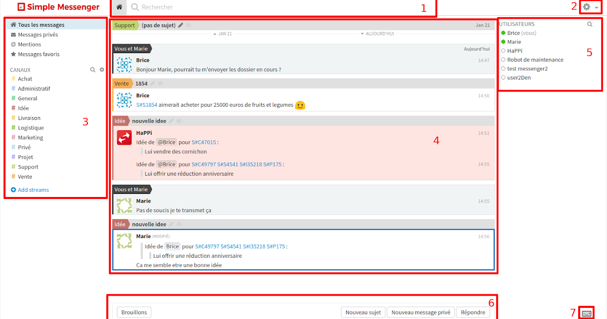 Comment utiliser Simple CRM ?: Simple Messenger : L'interface