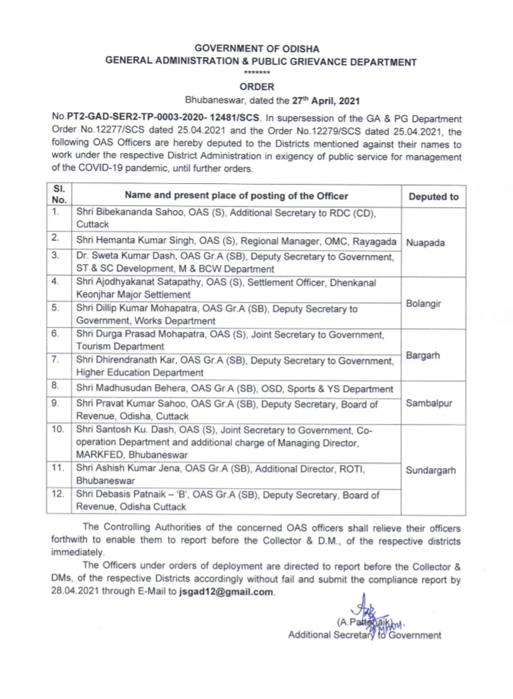 OSS TODAYS: Revised order on deputation of 12 OAS Officers to different ...