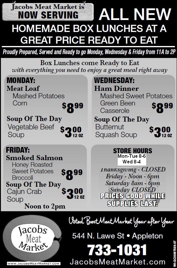 HOT Menu from 11/19-11/23/2018 | Jacobs Meat Market