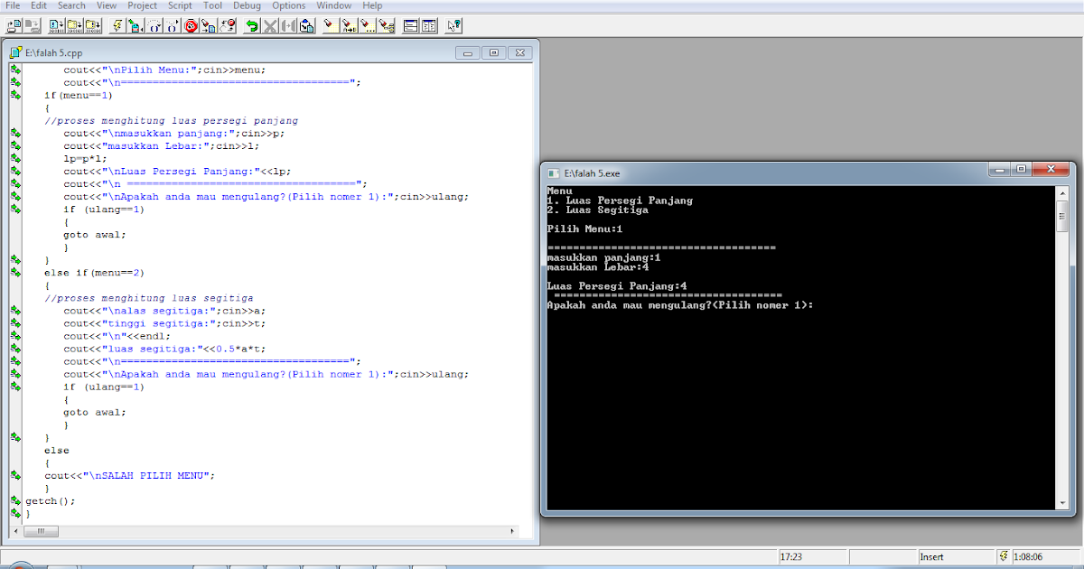 Program C++ Menghitung Luas Persegi Panjang dan Luas Lingkaran