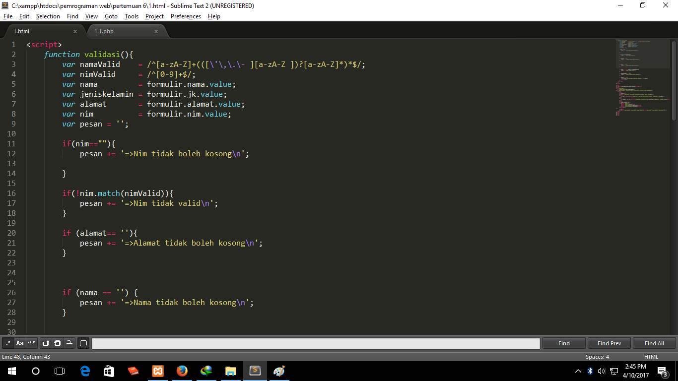Pemrograman Web (validasi nama, nim, alamat, dan jenis kelamin ...