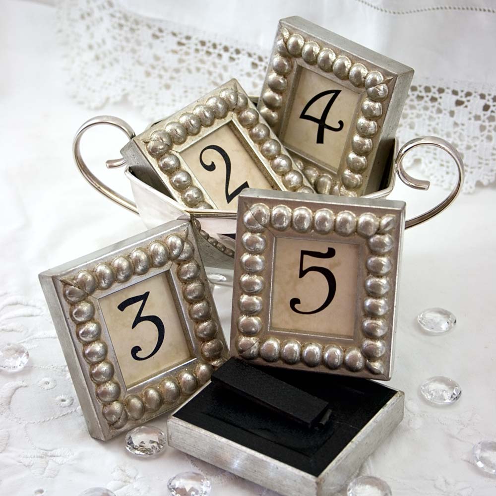Details in the Decor: Table Numbers in Silver Boules Mini Frames for ...