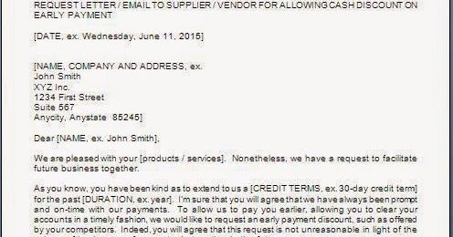 Requesting Discount on Early Payment Letter