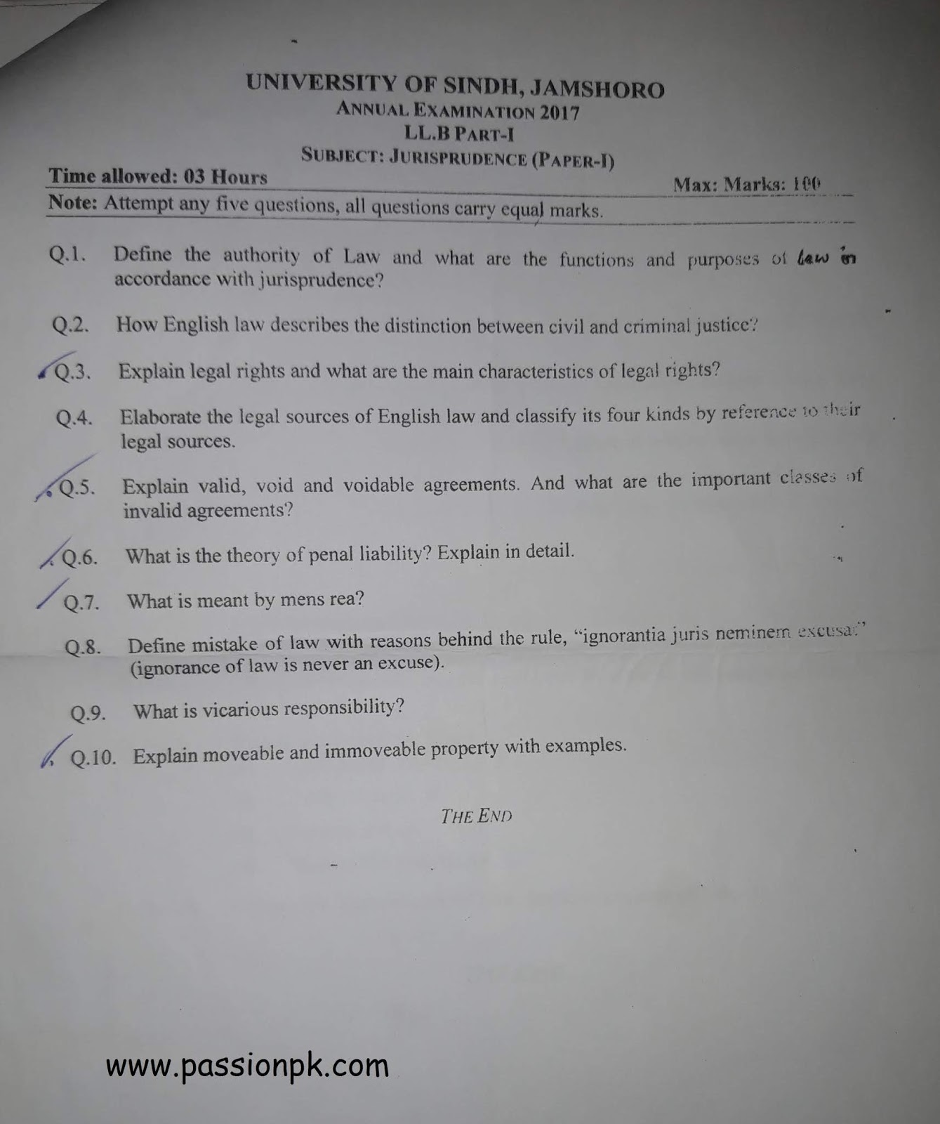 PASSIONPK: Sindh University LLB Part 1 Past Papers Of Jurisprudence