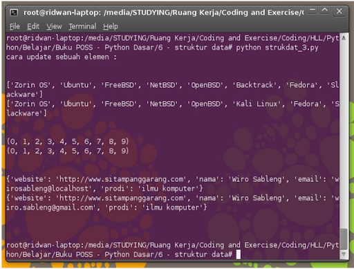Mengubah Isi List, Tuple, dan Dictionary pada bahasa python