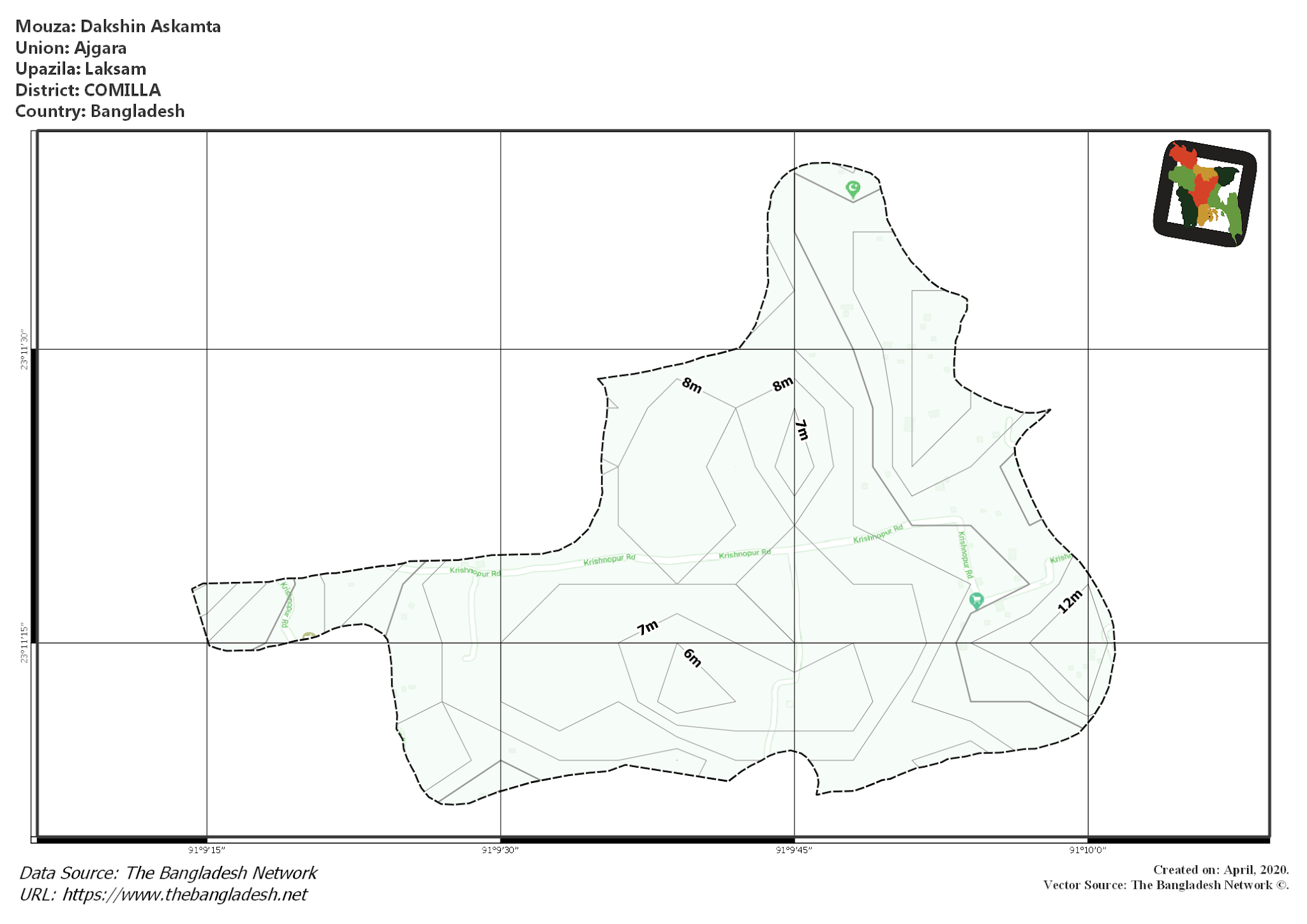 Map of Dakshin Askamta Mouza, Laksam, Comilla
