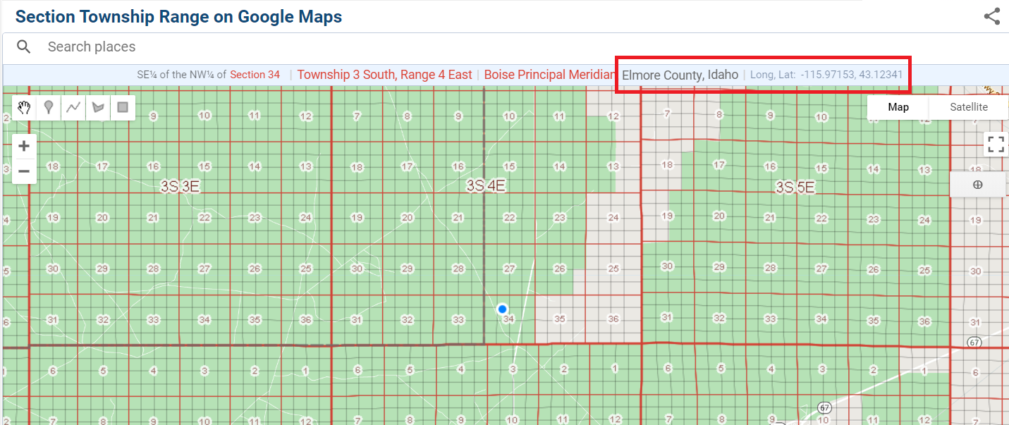 County info added to Section Township Range on Google Maps tool, plus a ...