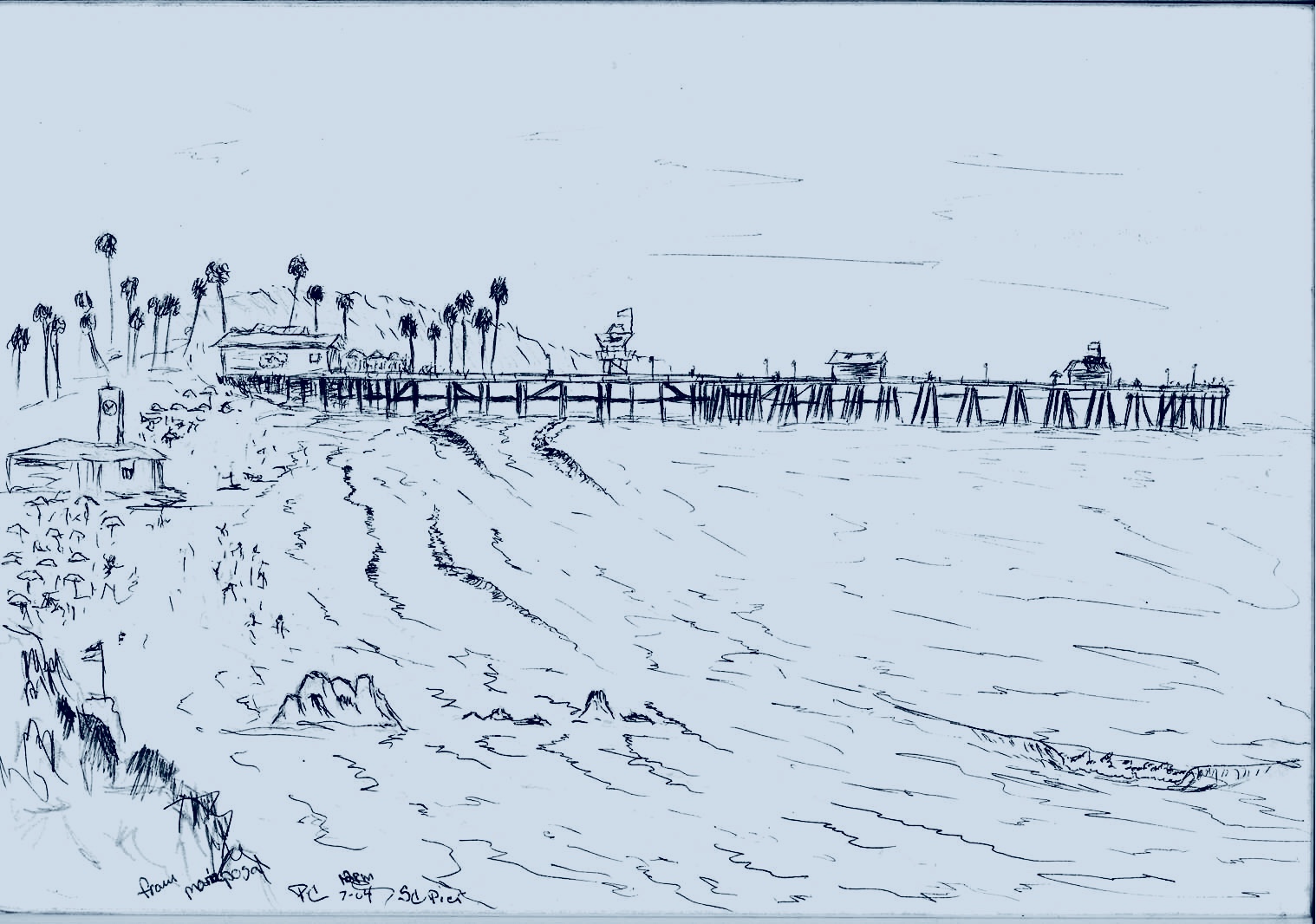 Surfer-Shaper-Artist : San Clemente pier drawing by Paul Carter