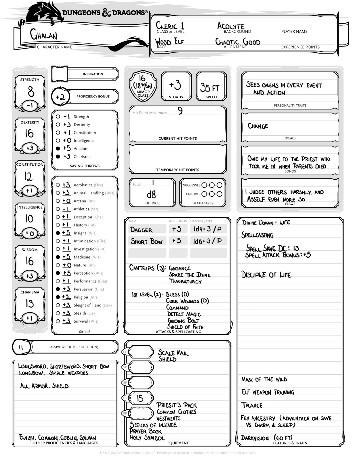 DnD Basic Rules Ghalan Elf Cleric DnD Basic Rules Ghalan Elf Cleric