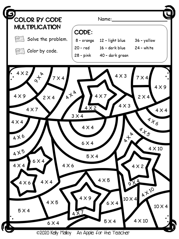 An Apple For The Teacher: 4th of July Color By Number