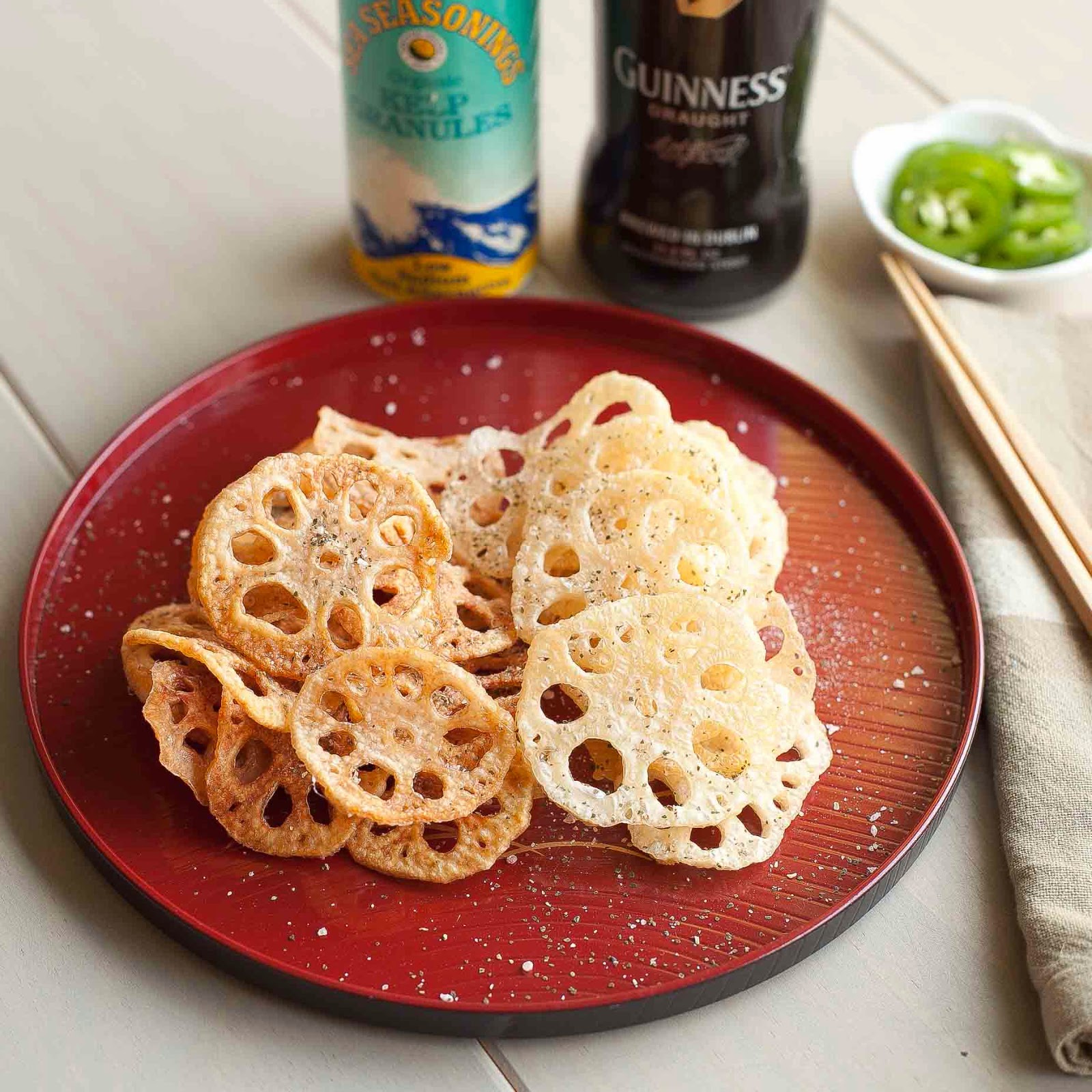 FOODjimoto: Spicy Sashimi with Umeboshi on Crispy Renkon