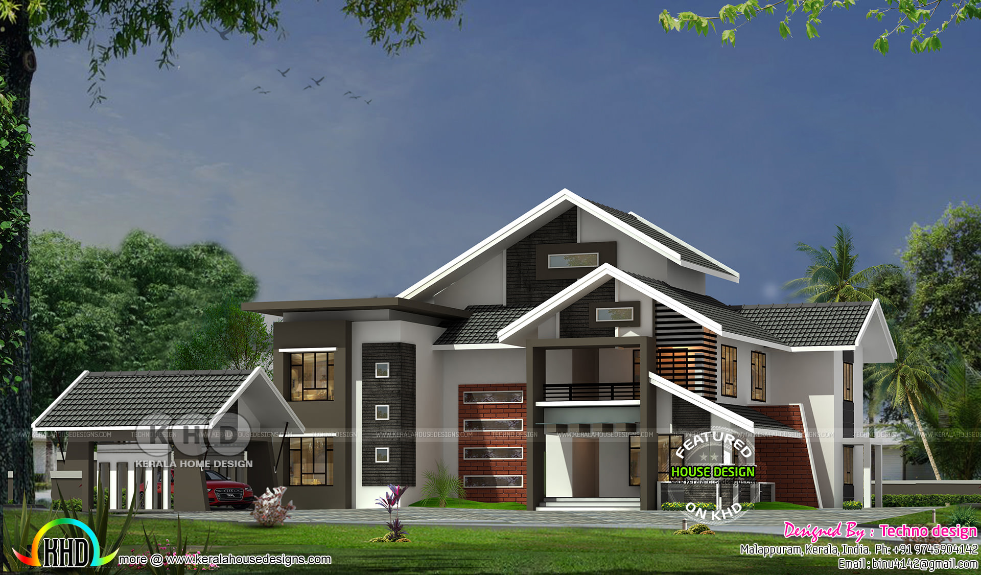 2375 sq-ft 4 bedroom slanting roof - Kerala Home Design and Floor Plans ...