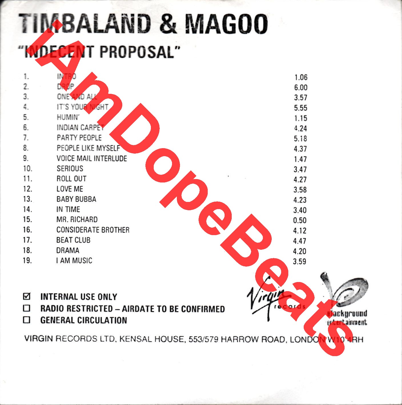 iAmDopeBeats Catalog: Timbaland & Magoo - Indecent Proposal (Advance CDR Album)