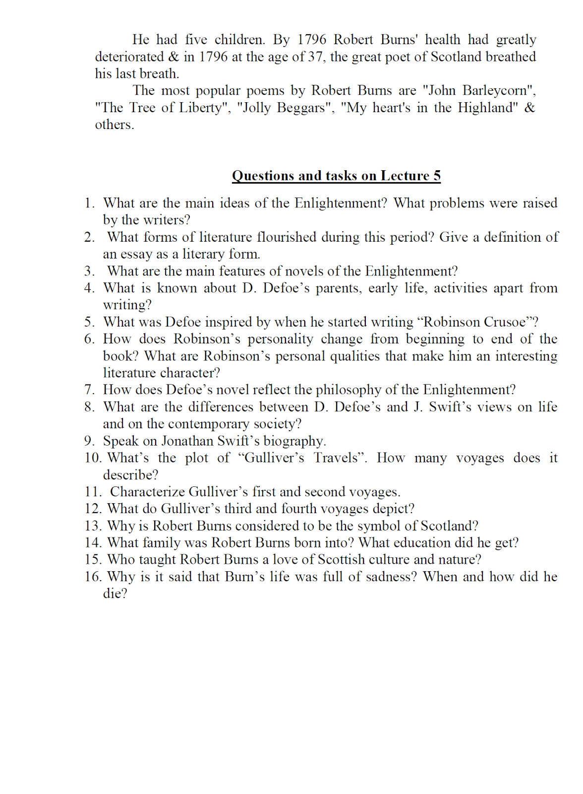 Lecture 11. The Enlightenment. The 17th-18th century literature.