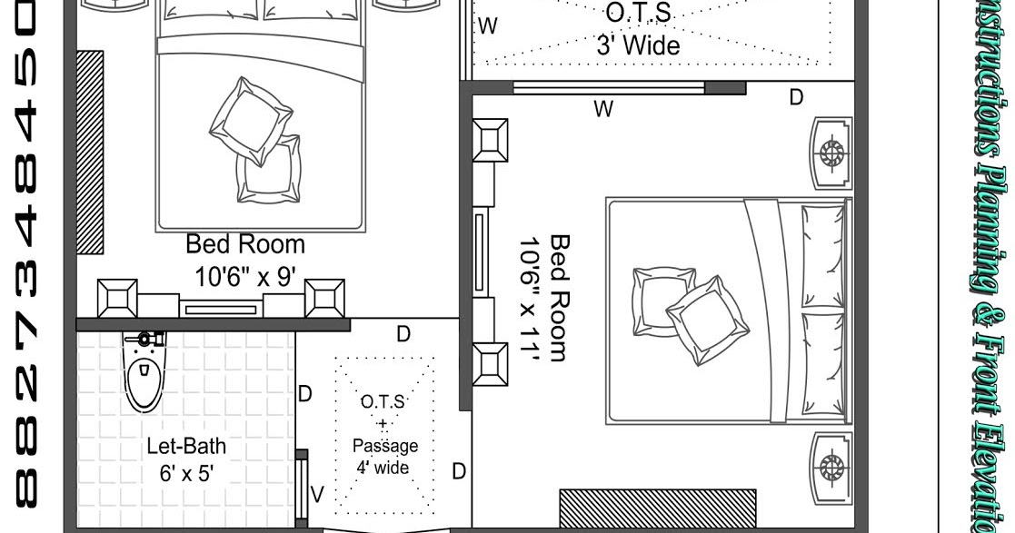 2BHK House Plan 22' x 33' Sq.ft.