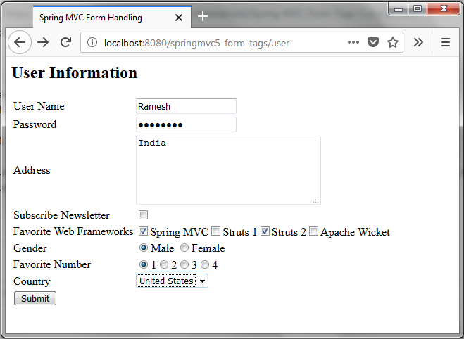 Spring MVC JSP Form Tags Tutorial