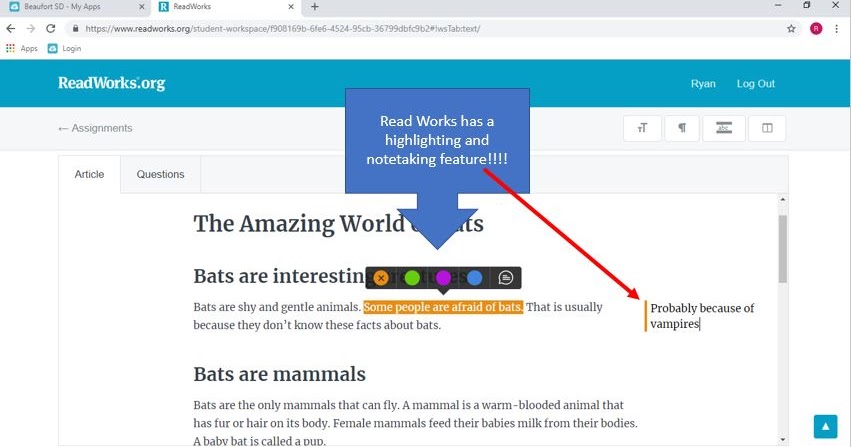 ReadWorks Annotating Feature (Free Resource)