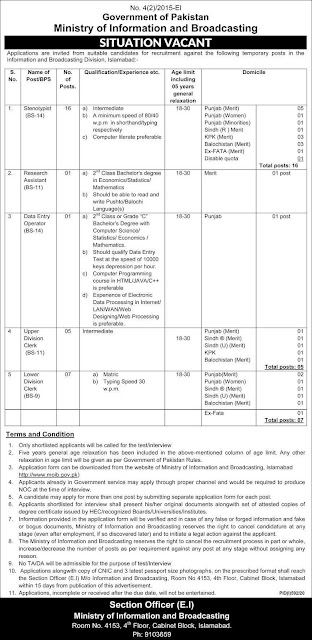 Ministry of Information Broadcasting Jobs 2020 - Daily Job Info