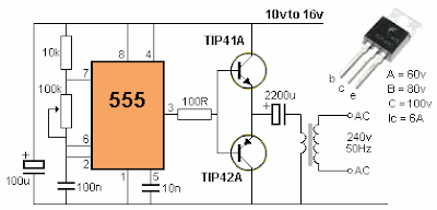 Skema Rangkaian Inverter 12 VDC Ke 240 VAC | Gambar Rangkaian Elektronika