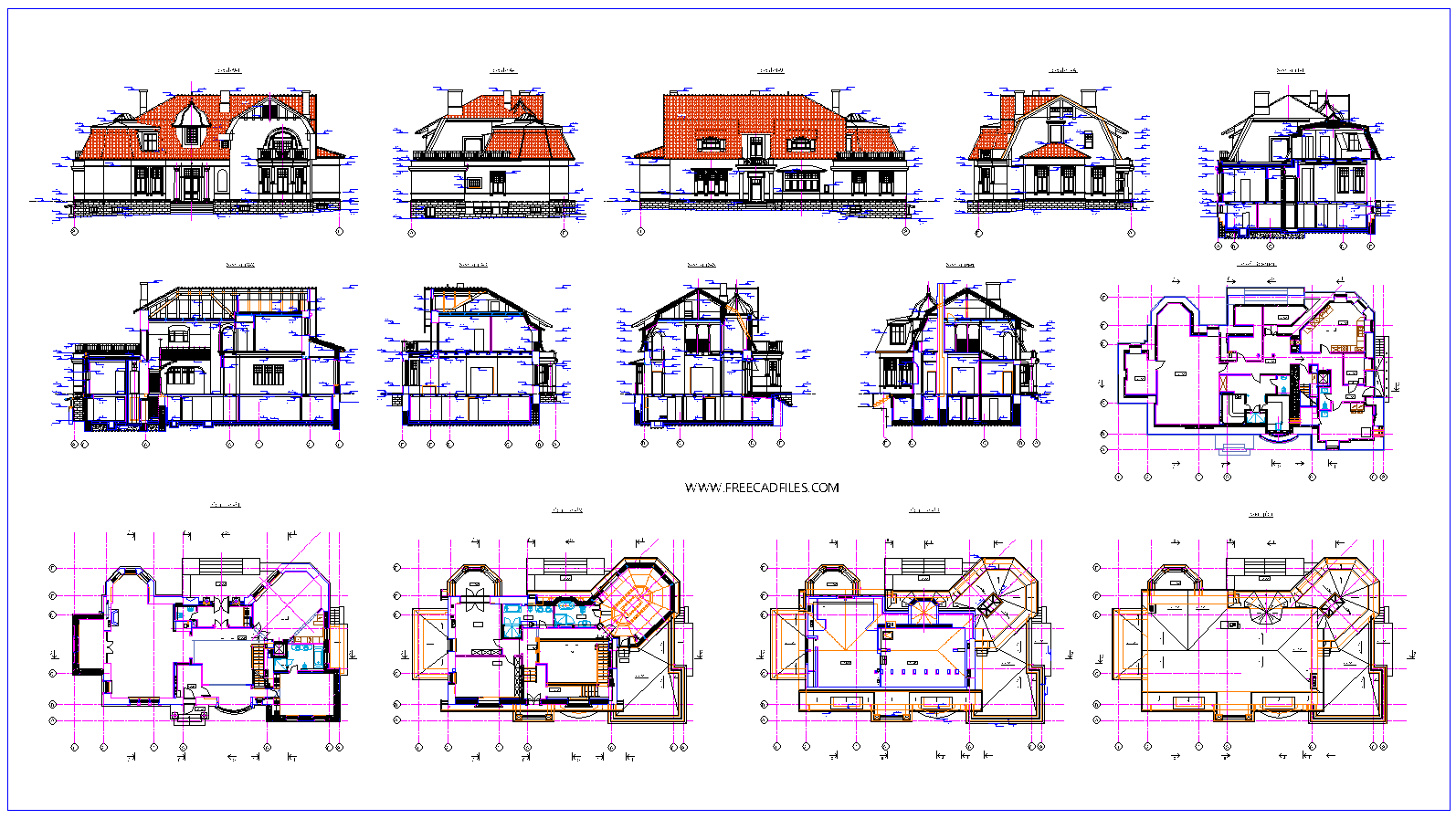 Villa Plans Elevations and Sections DWG