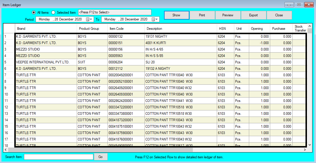 Item Ledger Help Guide