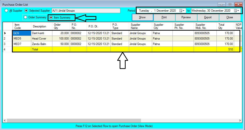 Purchase Order List Report Help Guide