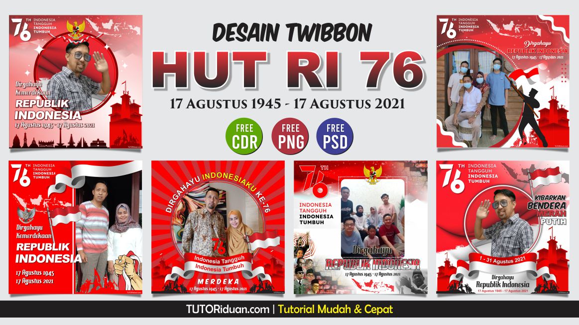 Desain 6 Twibbon HUT RI ke 76 CorelDraw Photoshop (Free CDR PSD PNG ...