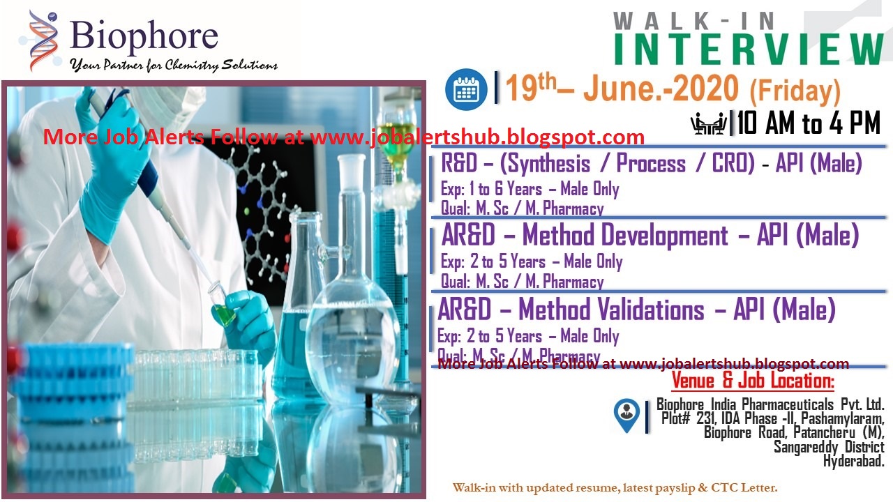 JOB ALERTS HUB: Biophore India - Walk-In Interviews for R&D / AR&D on ...