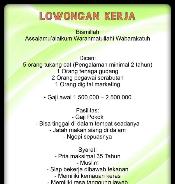 Lowongan Pekerjaan Tukang Cat, Tenaga Gudang, Serabutan, Digital ...