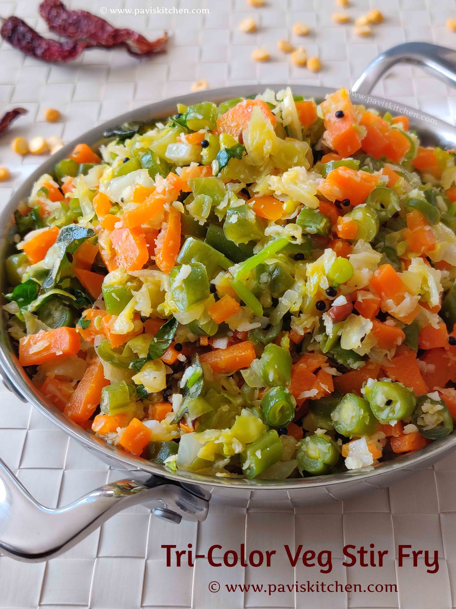 Tri-color poriyal | Carrot beans cabbage poriyal recipe | kalyana veetu ...