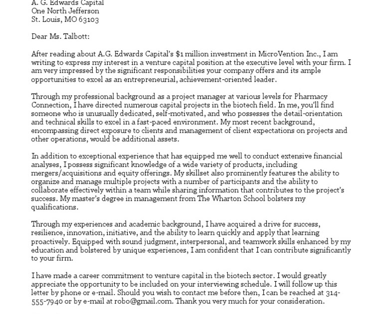 Private Equity Cover Letter ~ Resume Letter