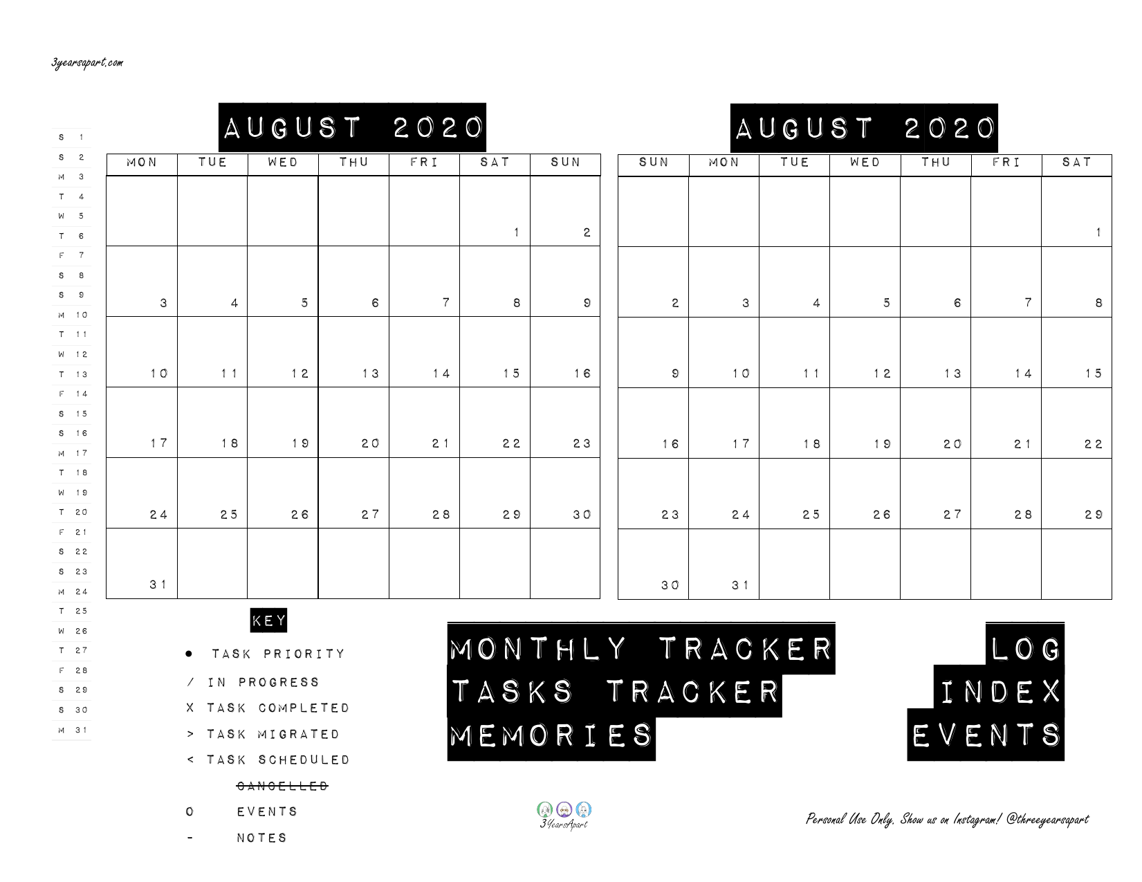 August 2020 Bullet Journal Bundle | Free Printable for Bullet Journals ...